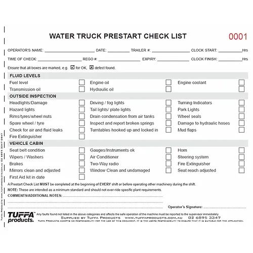 Grader Prestart Checklist Books – Reel Truck n Auto Parts